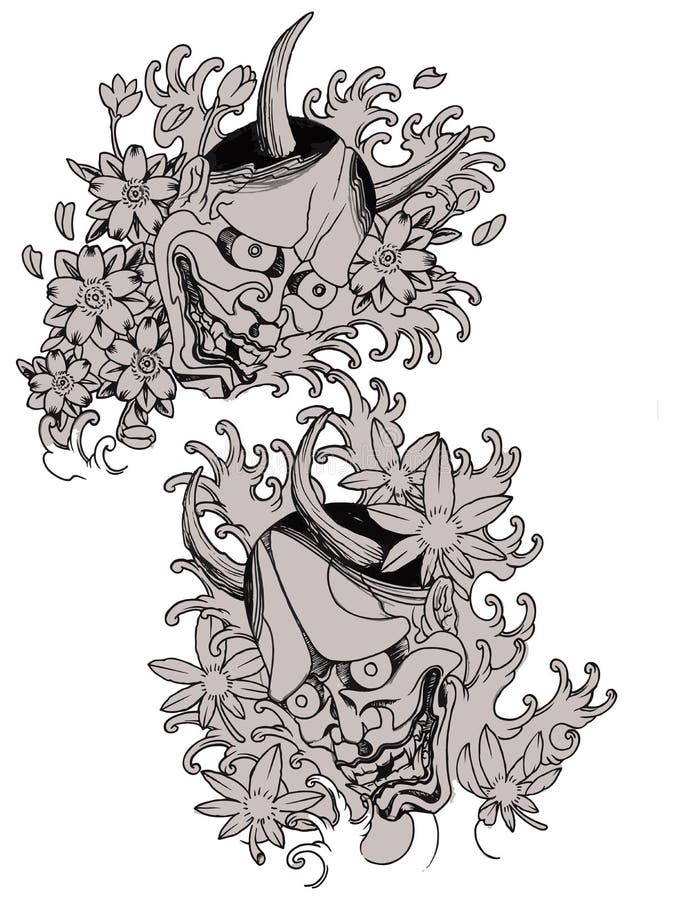 Oni Tattoo Set. Set of Labels and Elements. Vector Set Illustration ...