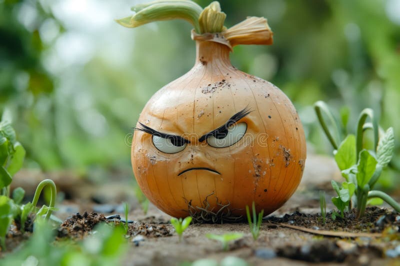 An Onion with an Angry Face in the Middle of a Field. Generative AI ...