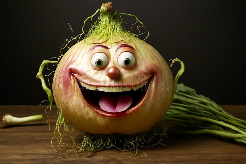 A Onion with a Funny Face on it S Head. Stock Illustration ...