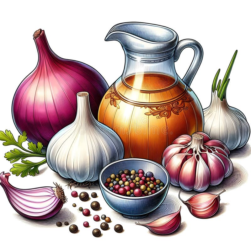 Onion and Garlic. on White Ba Stock Illustration - Illustration of cute ...
