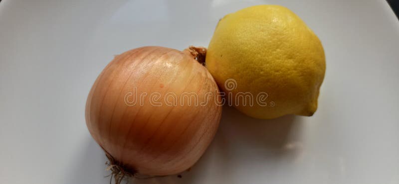 The onion and the lemon stock photo. Image of fruit - 205460536
