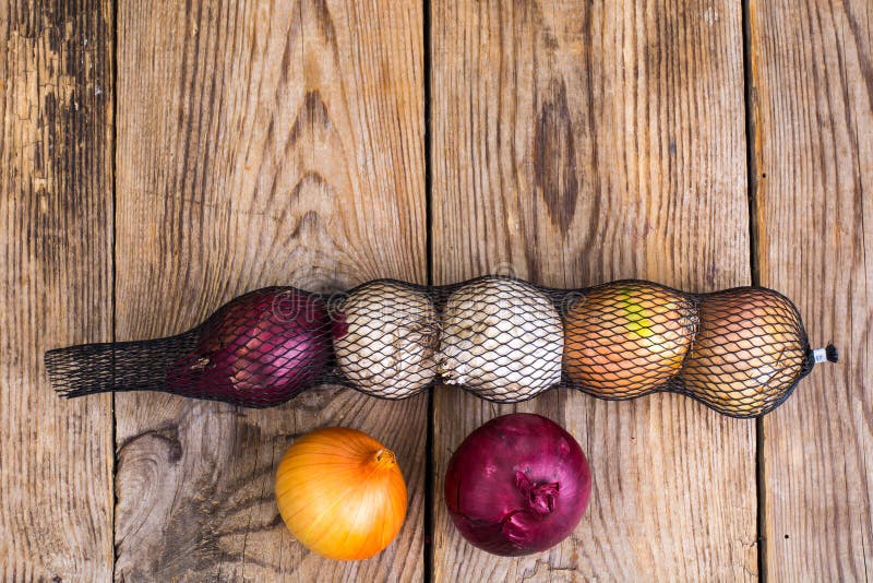 Onion in net for storage stock photo. Image of close - 107877908