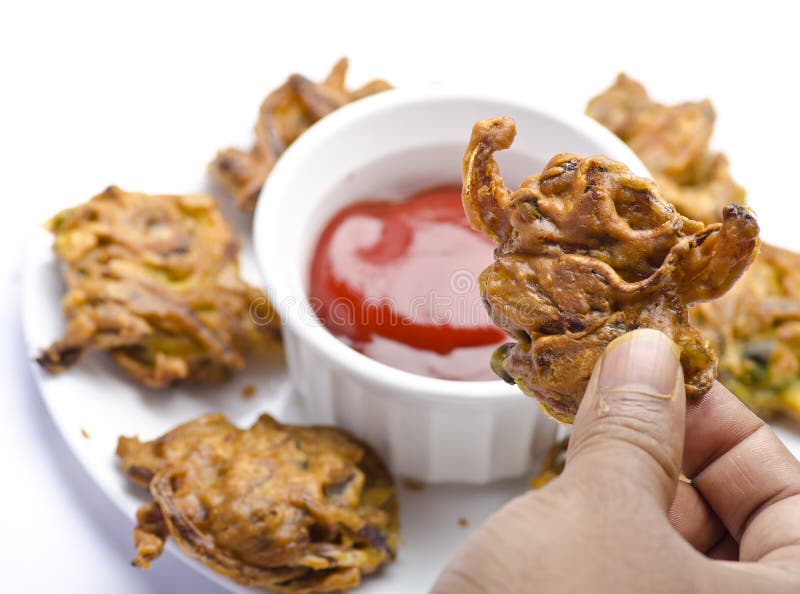 Onion pakoda with kechup stock image. Image of sauce - 41841775