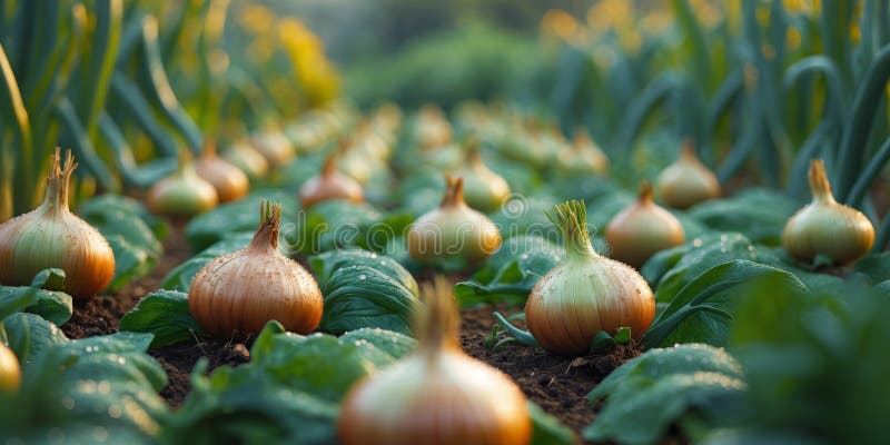 Onion Plantation in the Vegetable Garden Stock Photo - Image of green ...