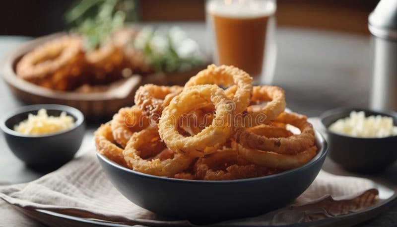 Onion rings in the bar stock illustration. Illustration of baking ...