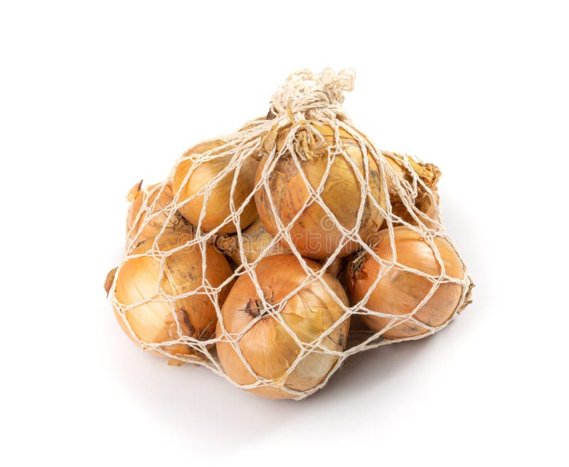 Onion Sack Isolated on White Background, Bio Onion Pile in Natural ...