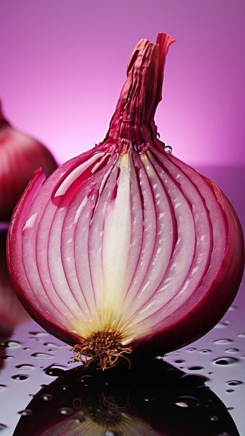 Onion Slice Layers on Reflective Backdrop Create a Visually Vibrant ...