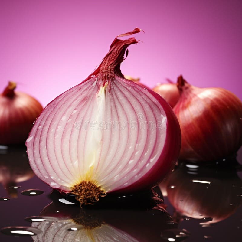 Onion Slice Layers on Reflective Backdrop Create a Visually Vibrant ...