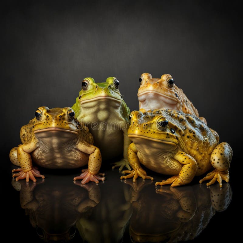 A Group of Frogs are Sitting Together on a Black Surface. Stock ...