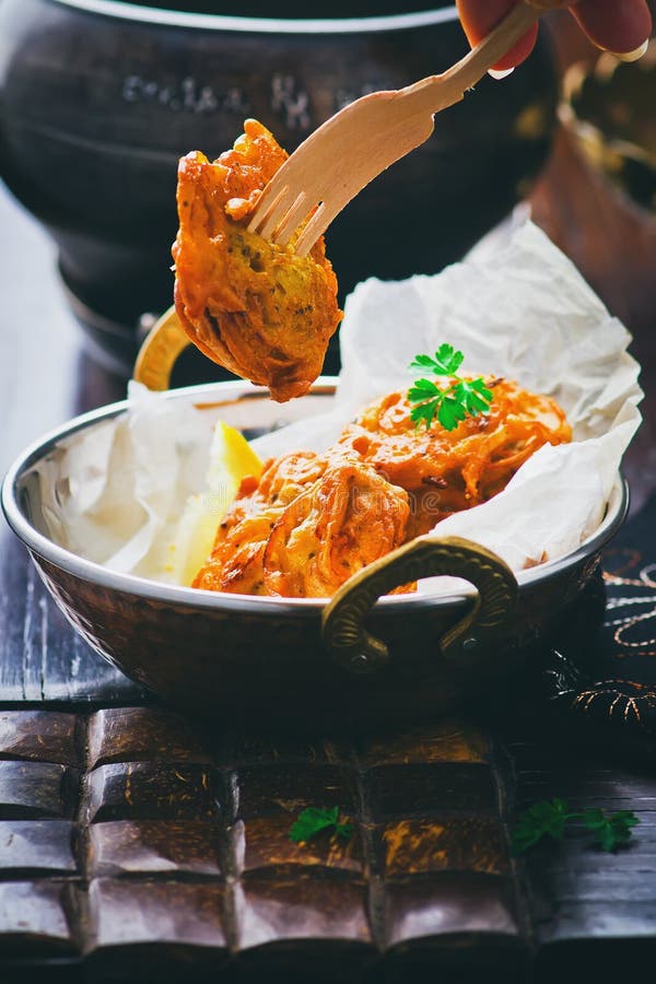 Onions Bhaji with Mango Chutney Stock Photo - Image of mango, appetizer ...