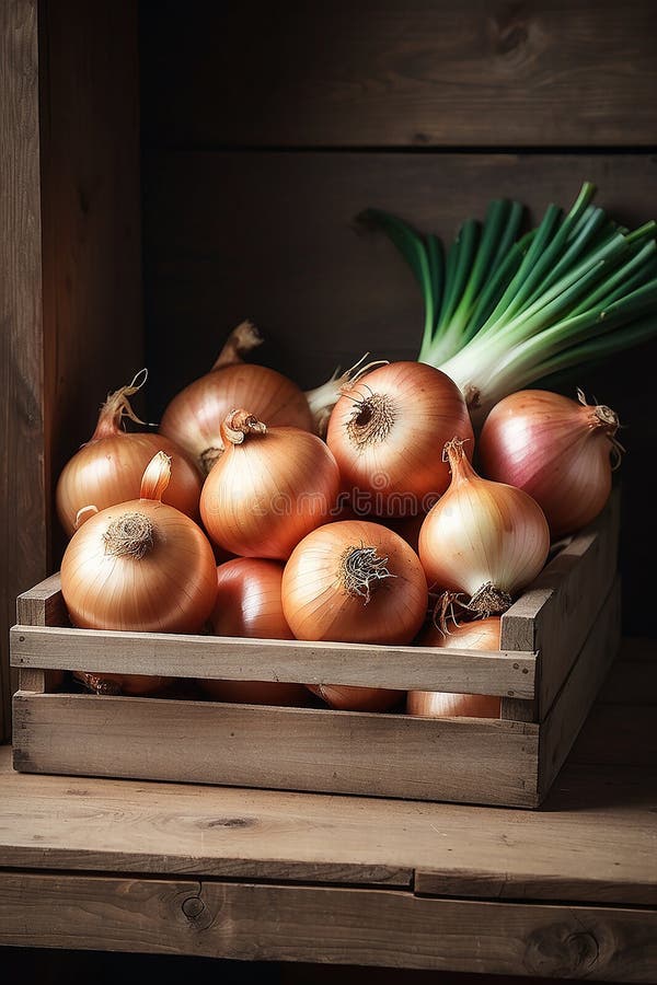 Onions in a Box on a Wooden Shelf Stock Image - Image of group, natural ...