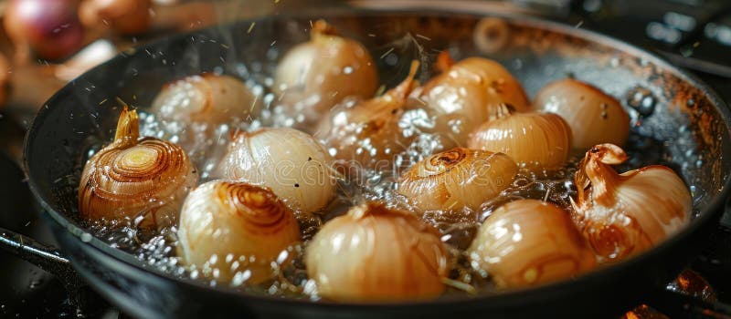 Onions Cooking in Pan on Stove Stock Image - Image of arts, sizzle ...