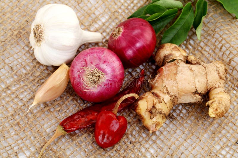 Onions, Garlic, Red Chilli, Ginger Stock Photo - Image of condiment ...