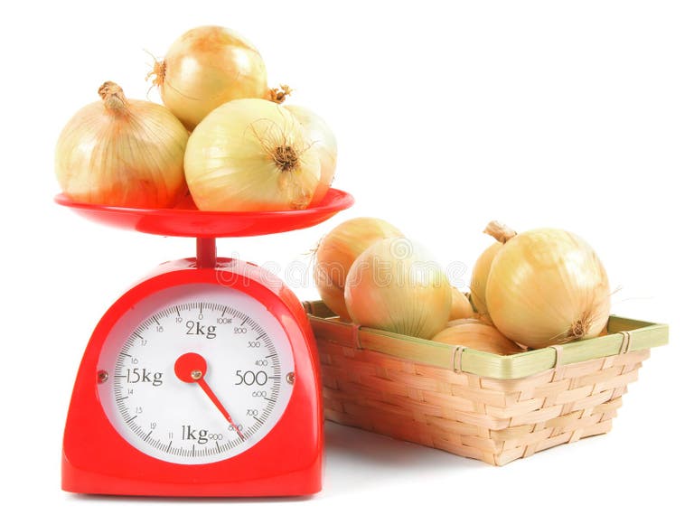 Onions on Scales and in a Basket Stock Image - Image of measure ...