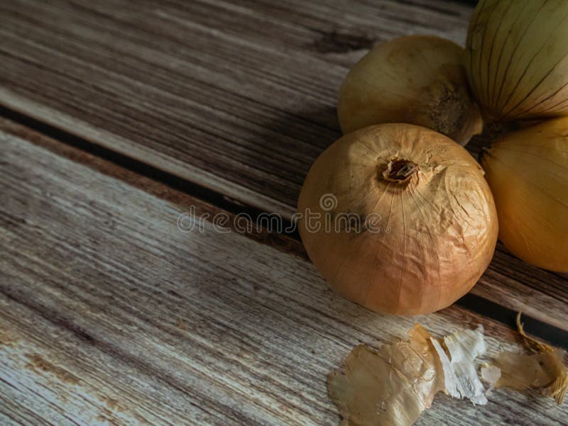 The Onions on Wood Table for Food or Cooking Concept Stock Photo ...