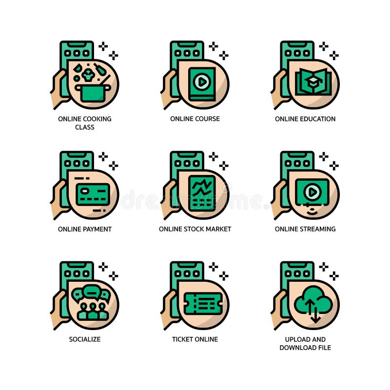 Online Activities Icons Set Stock Vector - Illustration of internet ...