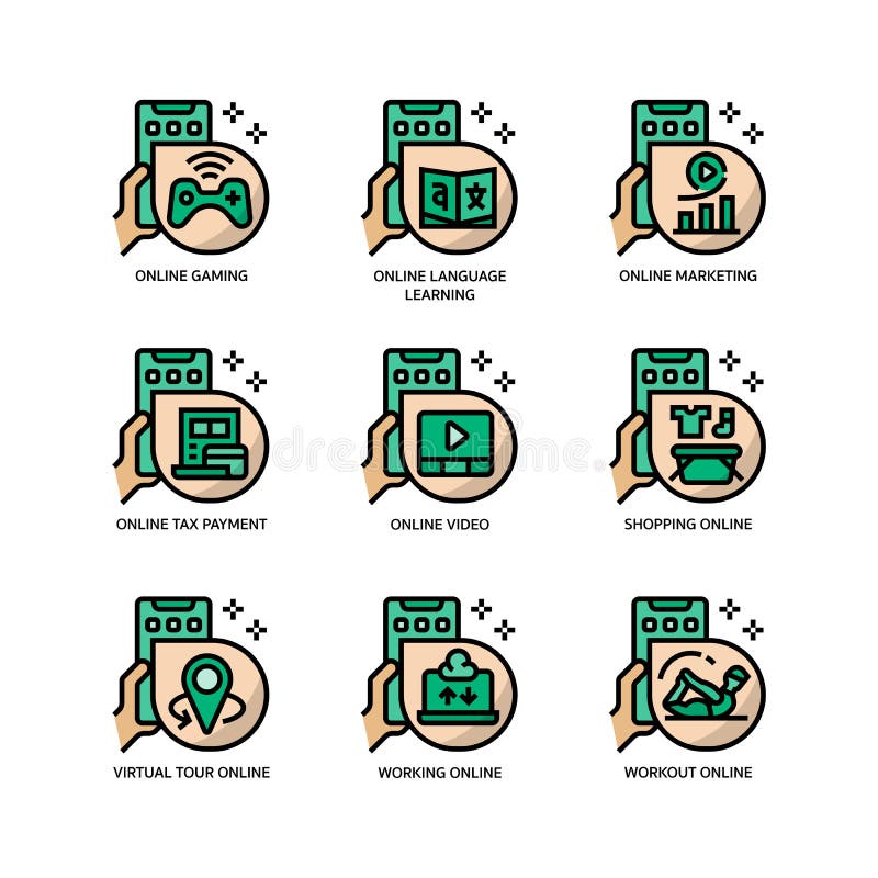 Online Activities Icons Set Stock Vector - Illustration of mobile ...