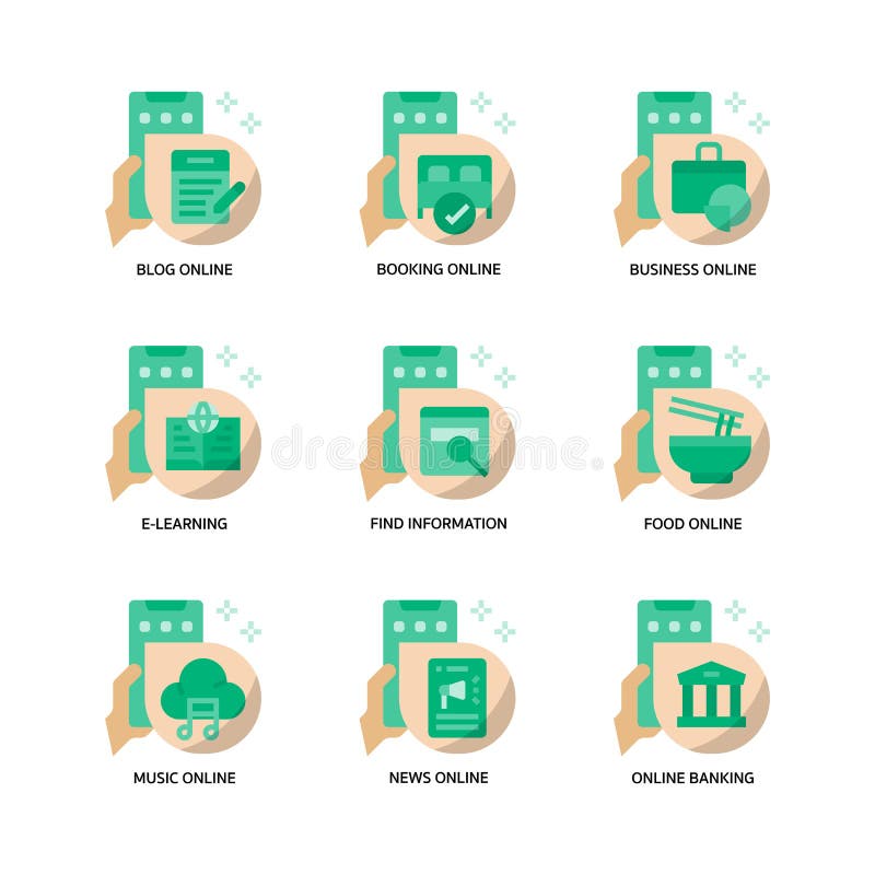 Online Activities Icons Set Stock Vector - Illustration of mobile ...