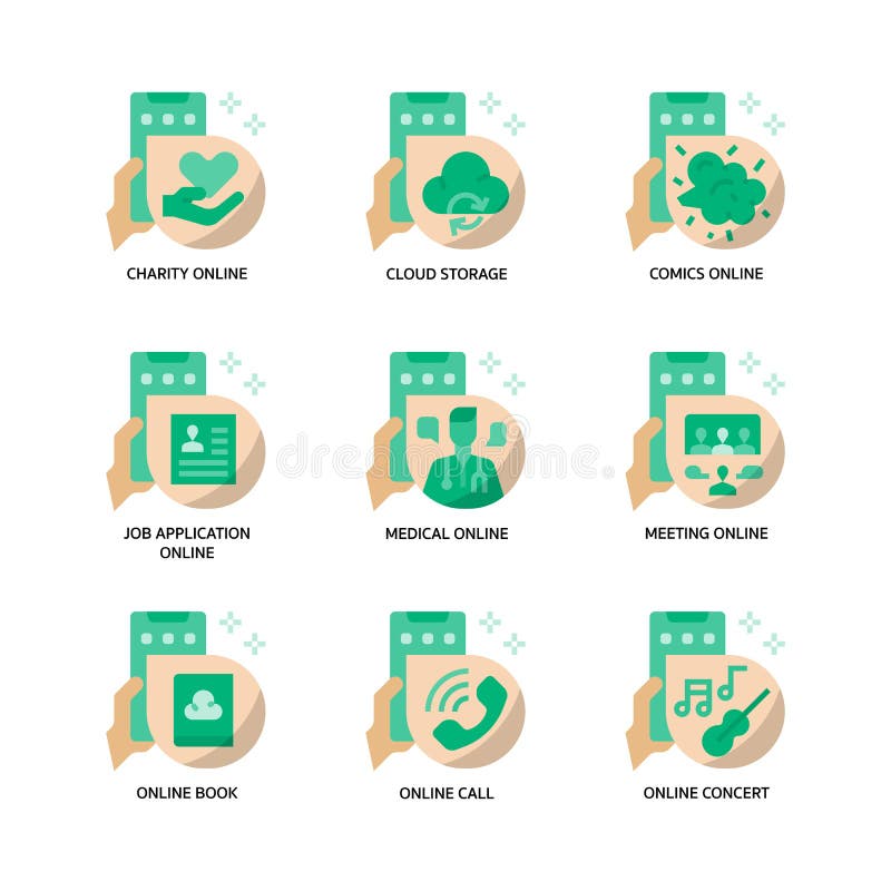 Online Activities Icons Set Stock Vector - Illustration of internet ...