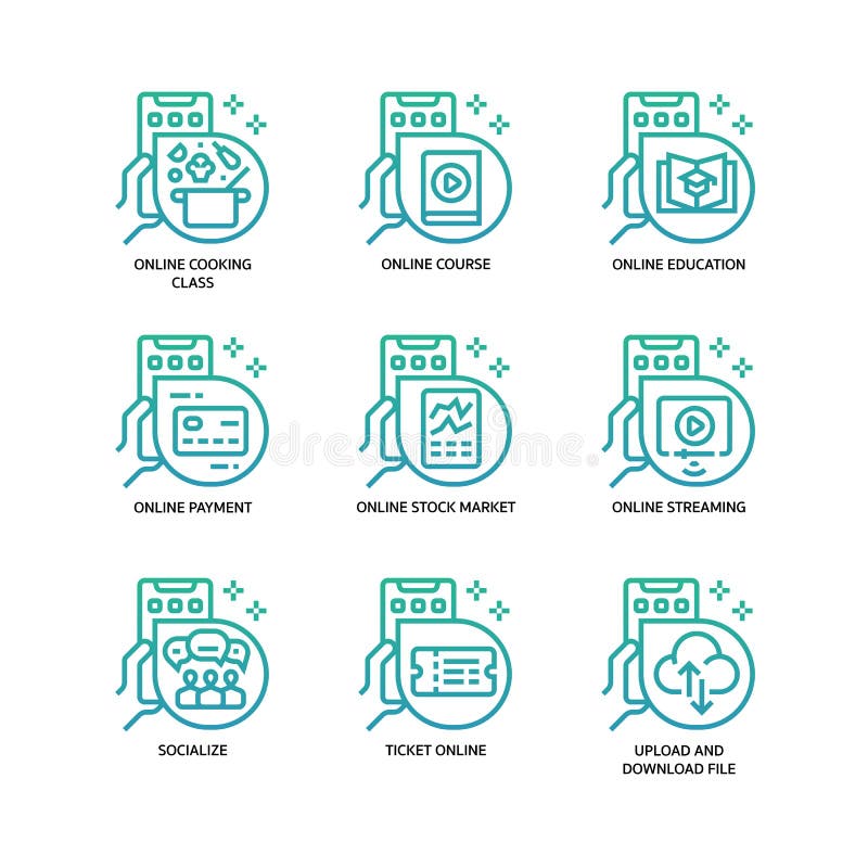 Online Activities Icons Set Stock Vector - Illustration of online ...