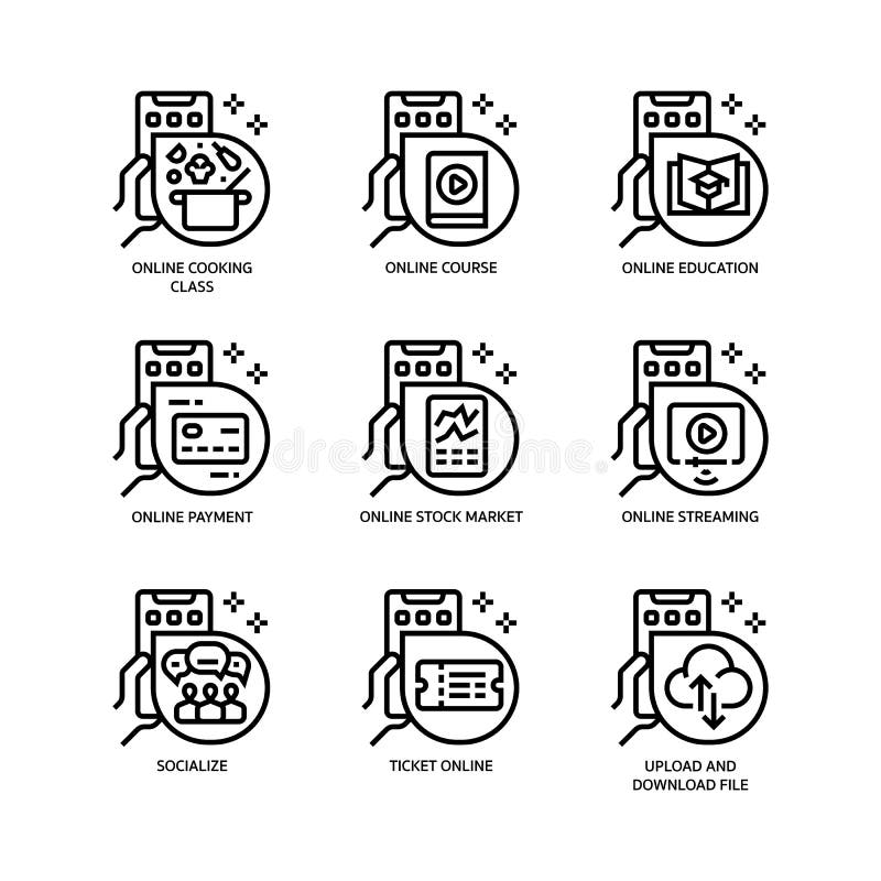 Online Activities Icons Set Stock Vector - Illustration of download ...