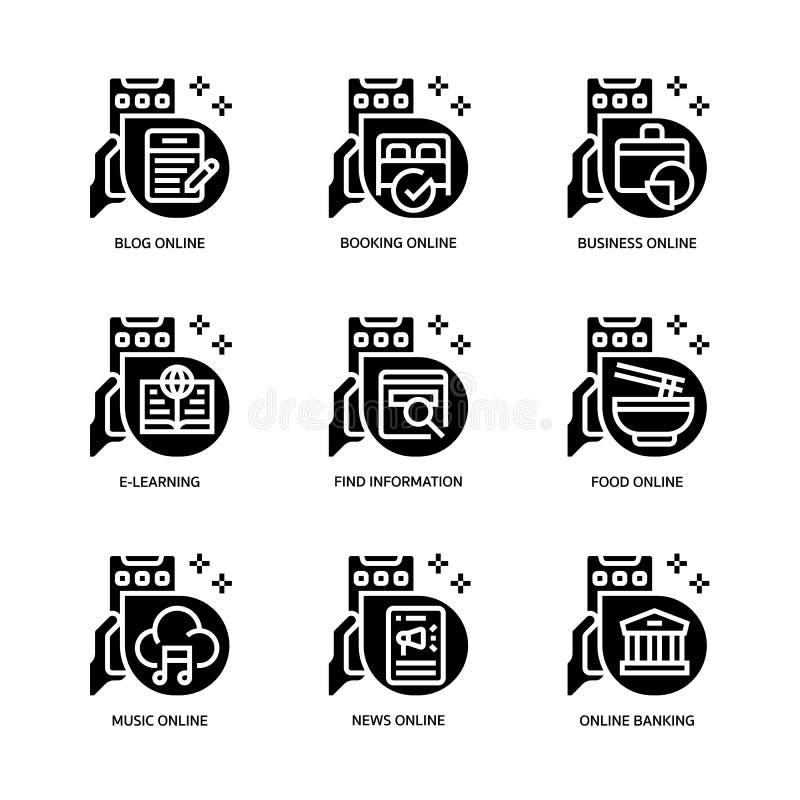 Online Activities Icons Set Stock Vector - Illustration of business ...