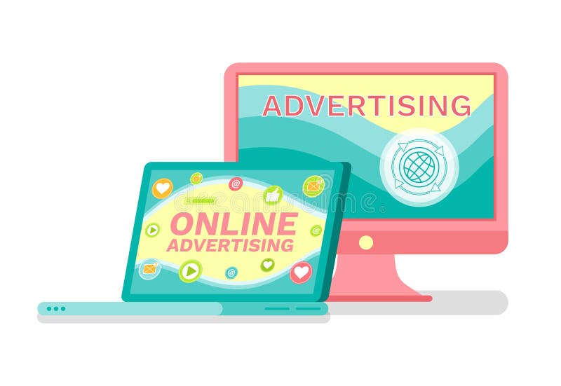 Online Advertising Services, Laptop and Computer Stock Vector ...