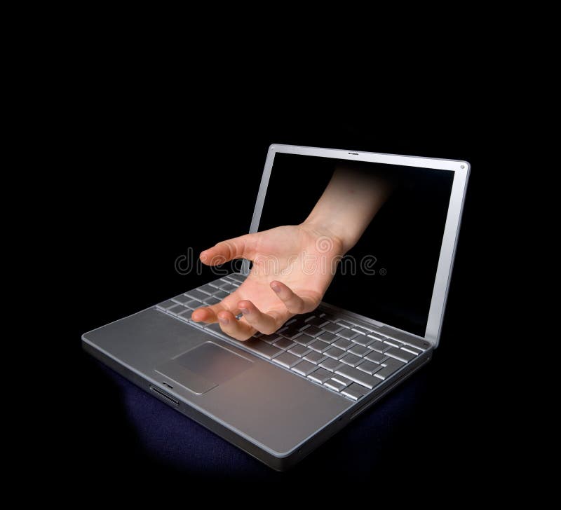 Handshake through computer stock photo. Image of hand - 4542818