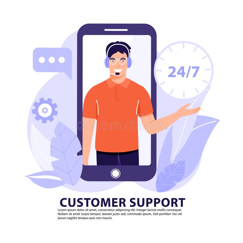 Online Assistant or Customer Support Concept. Man Operator on Phone ...