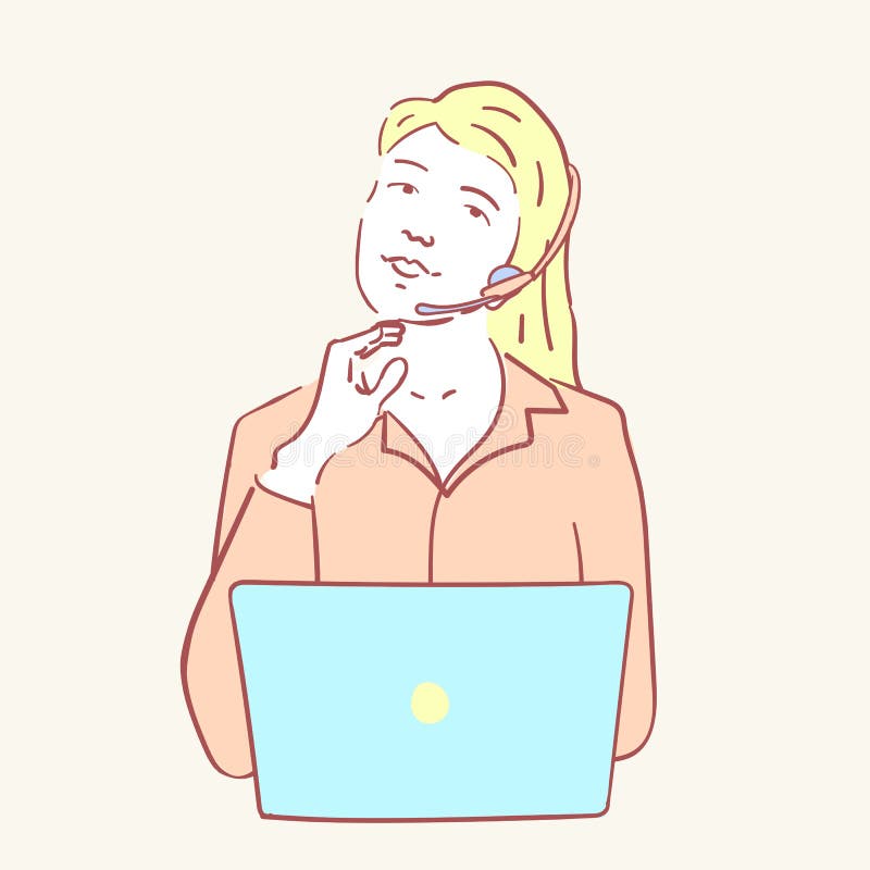 Online Assistant Support Operator Hand Drawn Style Vector Doodle Design ...