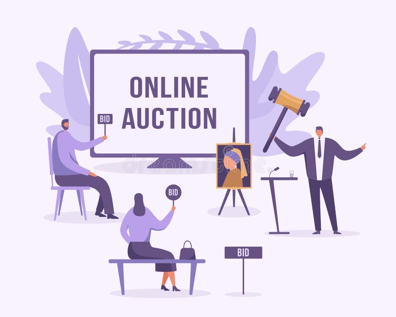 Online Auction Concept. Auctioneer and Collectors Stock Vector ...