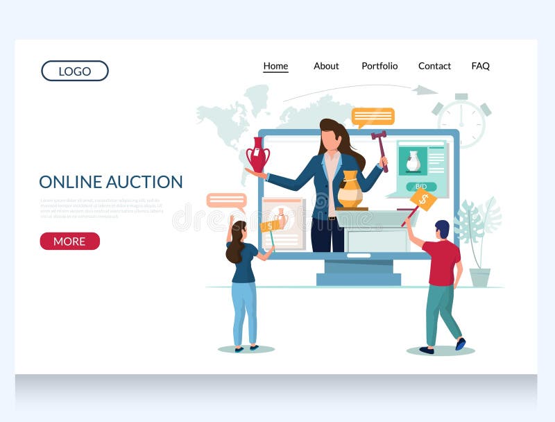 Online Auction Vector Website Landing Page Design Template Stock Vector ...