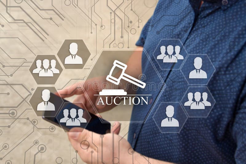 Online Auctions on the Touch Screen with a Blur Background of T Stock ...