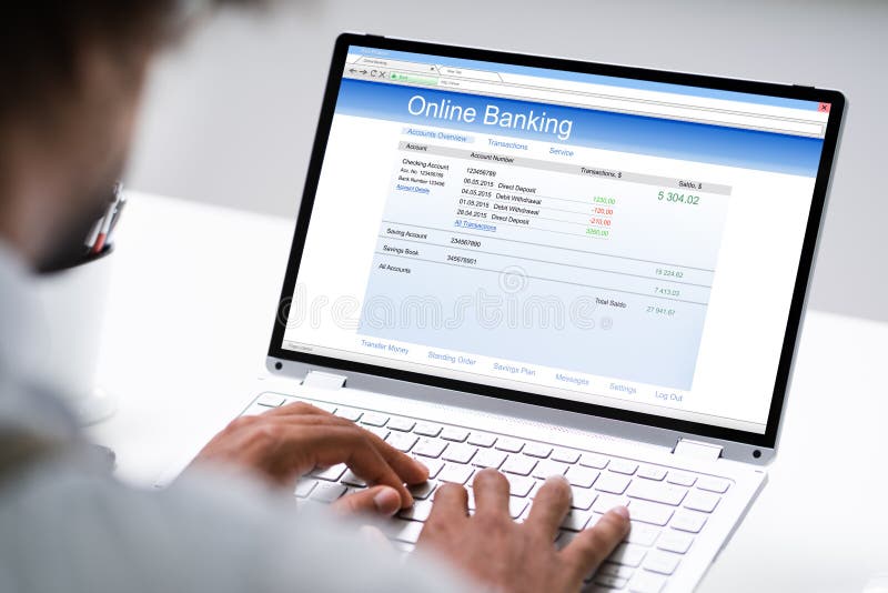 Online Bank Tech on Laptop Computer Stock Photo - Image of banking ...