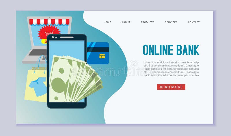 Online Bank Vector Web Template. Flat Illustration of Processing of ...