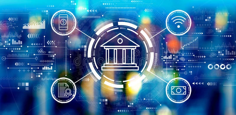 Online Banking Concept with Big City Lights Stock Illustration ...