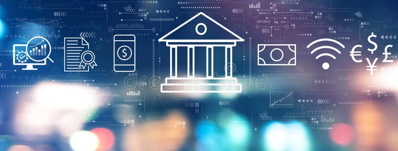 Online Banking Concept with City Lights at Night Stock Illustration ...