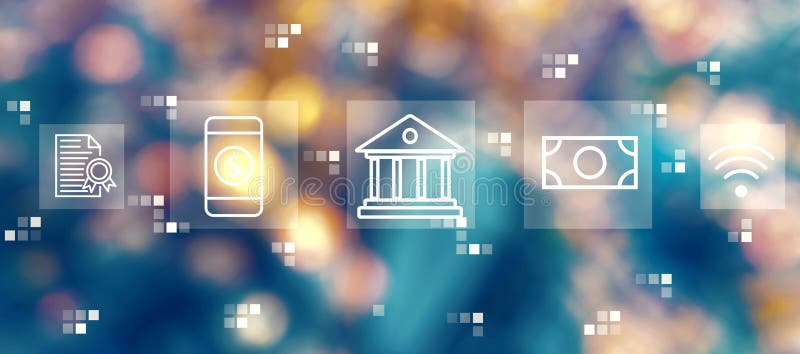 Online Banking Concept with Blurred City at Night Stock Photo - Image ...