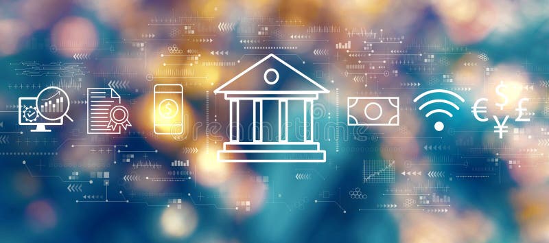 Online Banking Concept with Blurred City at Night Stock Photo - Image ...