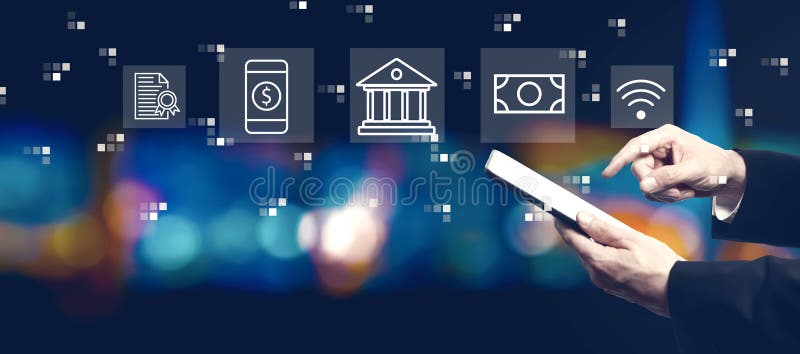 Online Banking Concept with Businessman Using a Tablet Computer Stock ...
