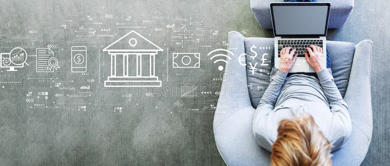 Online Banking Concept with Man Using a Laptop Stock Photo - Image of ...