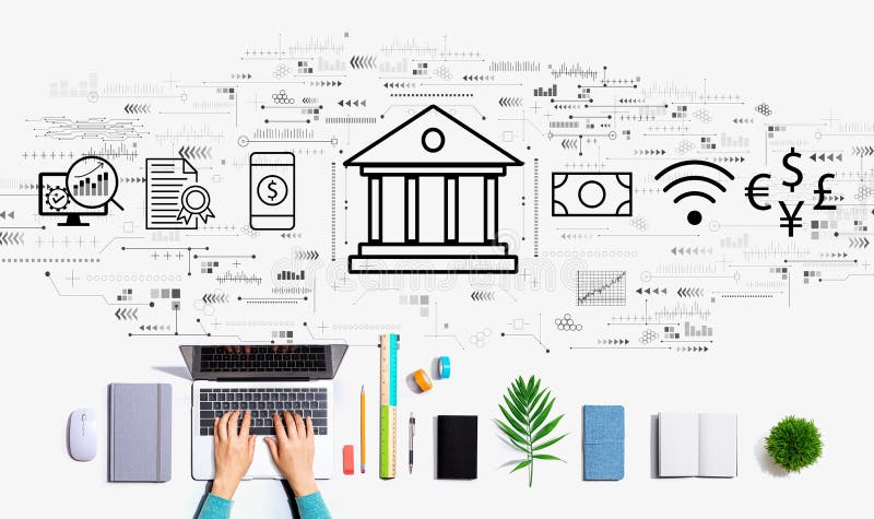 Online Banking Concept with Person Using a Laptop Stock Illustration ...
