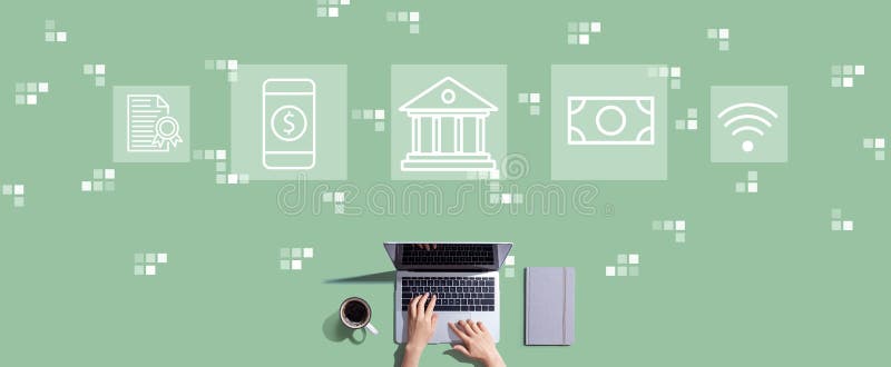 Online Banking Concept with Person Working with Laptop Stock Image ...