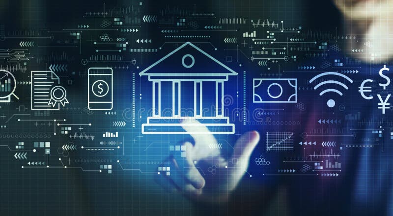 Online Banking Concept with Young Man in the Night Stock Photo - Image ...