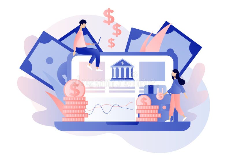 Online Banking. Flat Cartoon Style. Vector Illustration Stock Vector ...