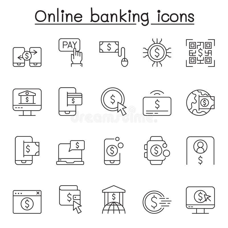 Online Banking Icons Set in Thin Line Style Stock Vector - Illustration ...