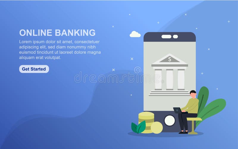 Online Banking Landing Page Template. Flat Design Concept of Web Page ...