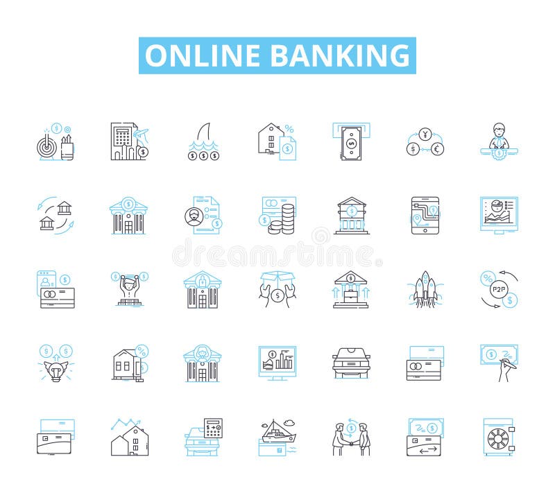 Online Banking Linear Icons Set. Secure, Convenient, Accessible, Mobile ...