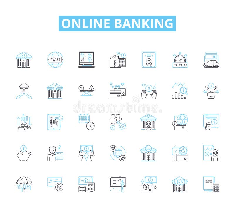 Online Banking Linear Icons Set. Secure, Convenient, Accessible, Mobile ...
