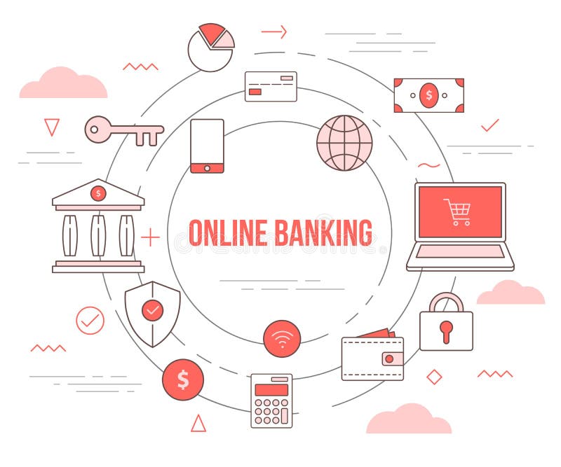 Online Banking Technology Concept with Icon Set Template Banner with ...